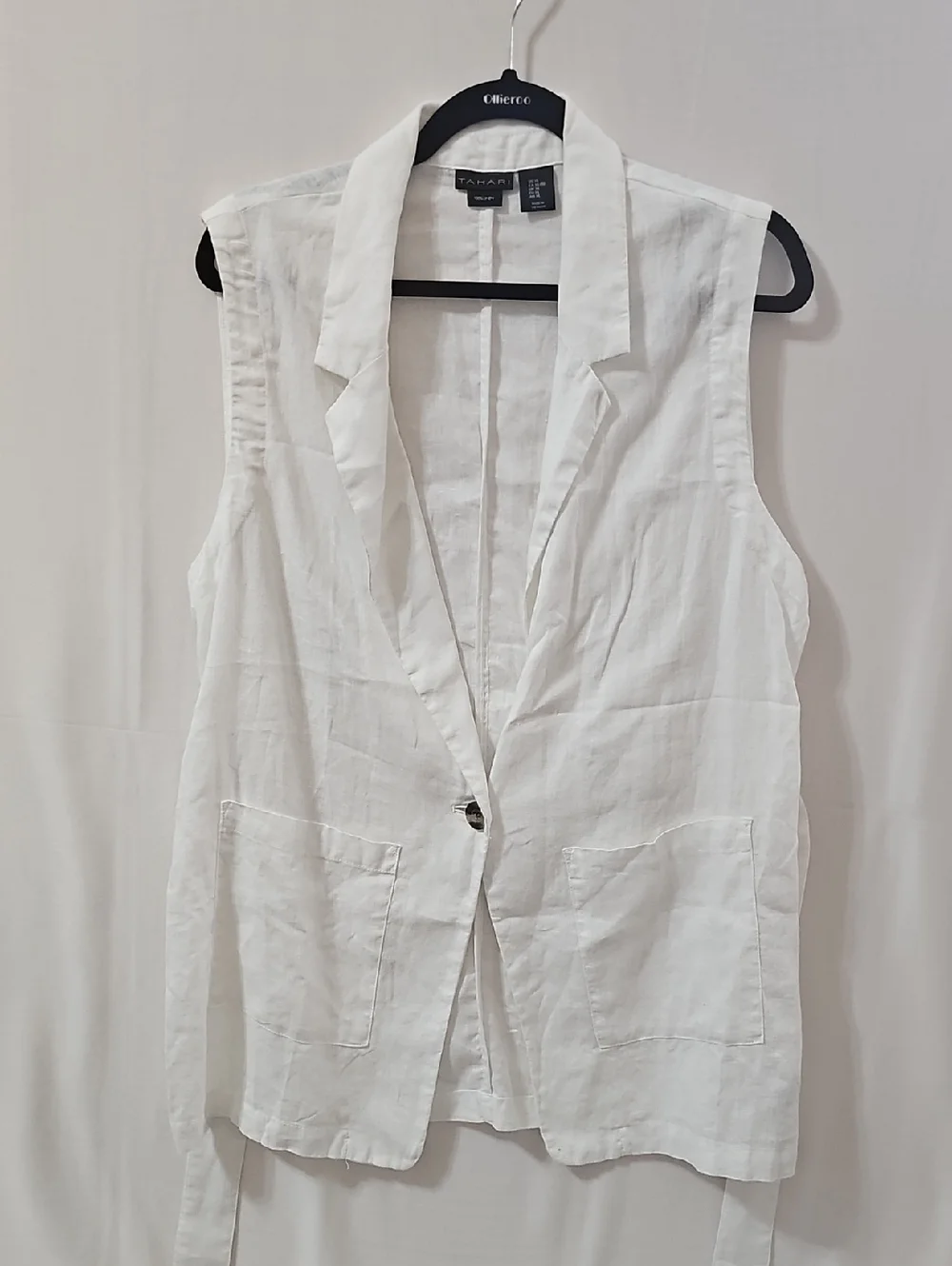 Tahari | Tops | Tahari White Linen Sleeveless Blazer Vest | Poshmark